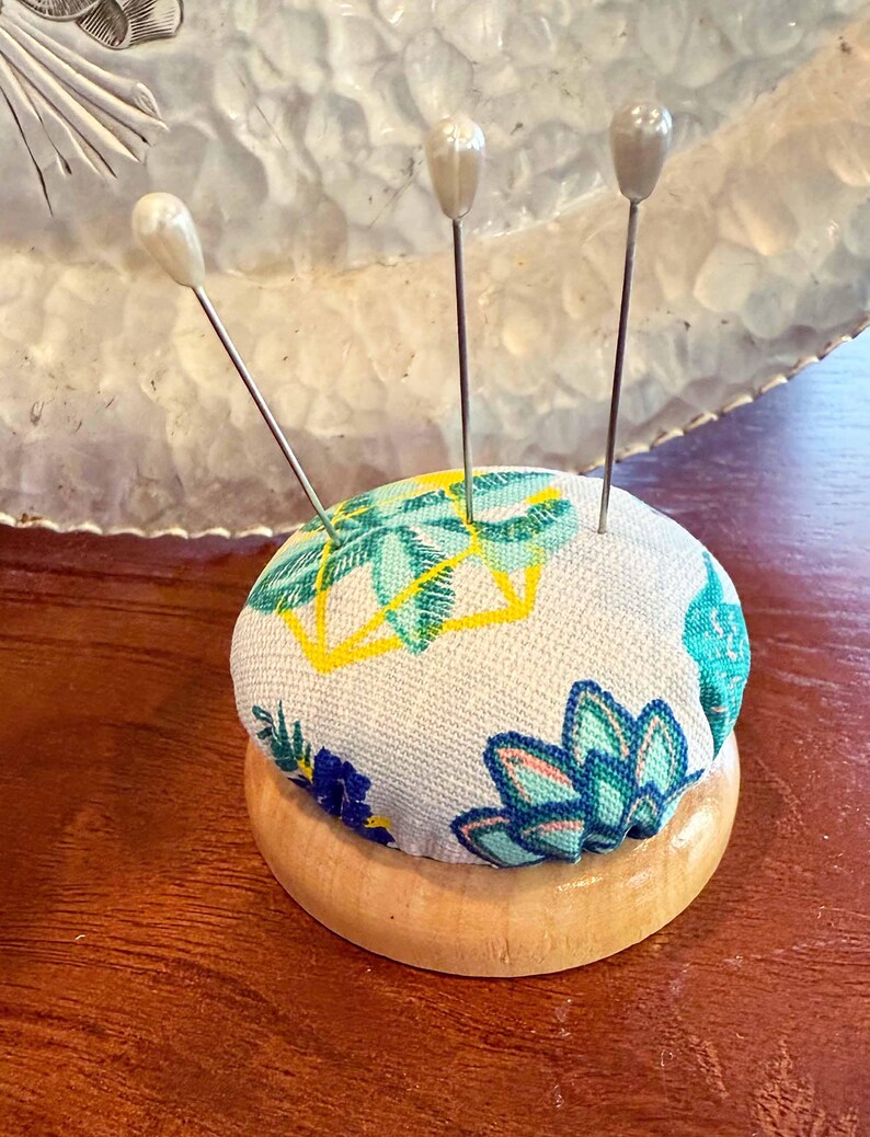Small, Modern Wood & Cotton Pincushion, Available in 3 Prints, Adorable ...