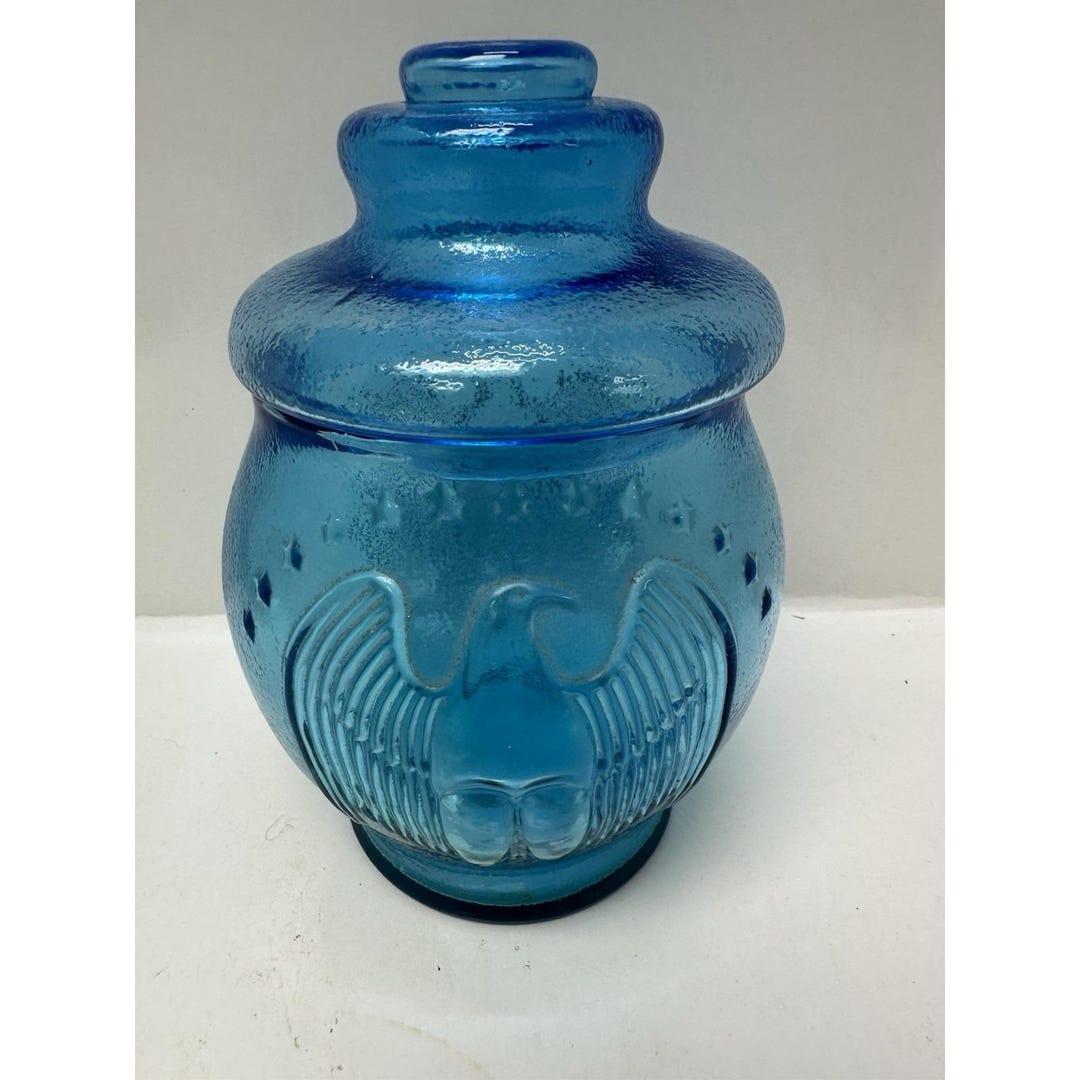 Vintage Wheaton Blue Glass American Eagle Lidded Canister - Etsy