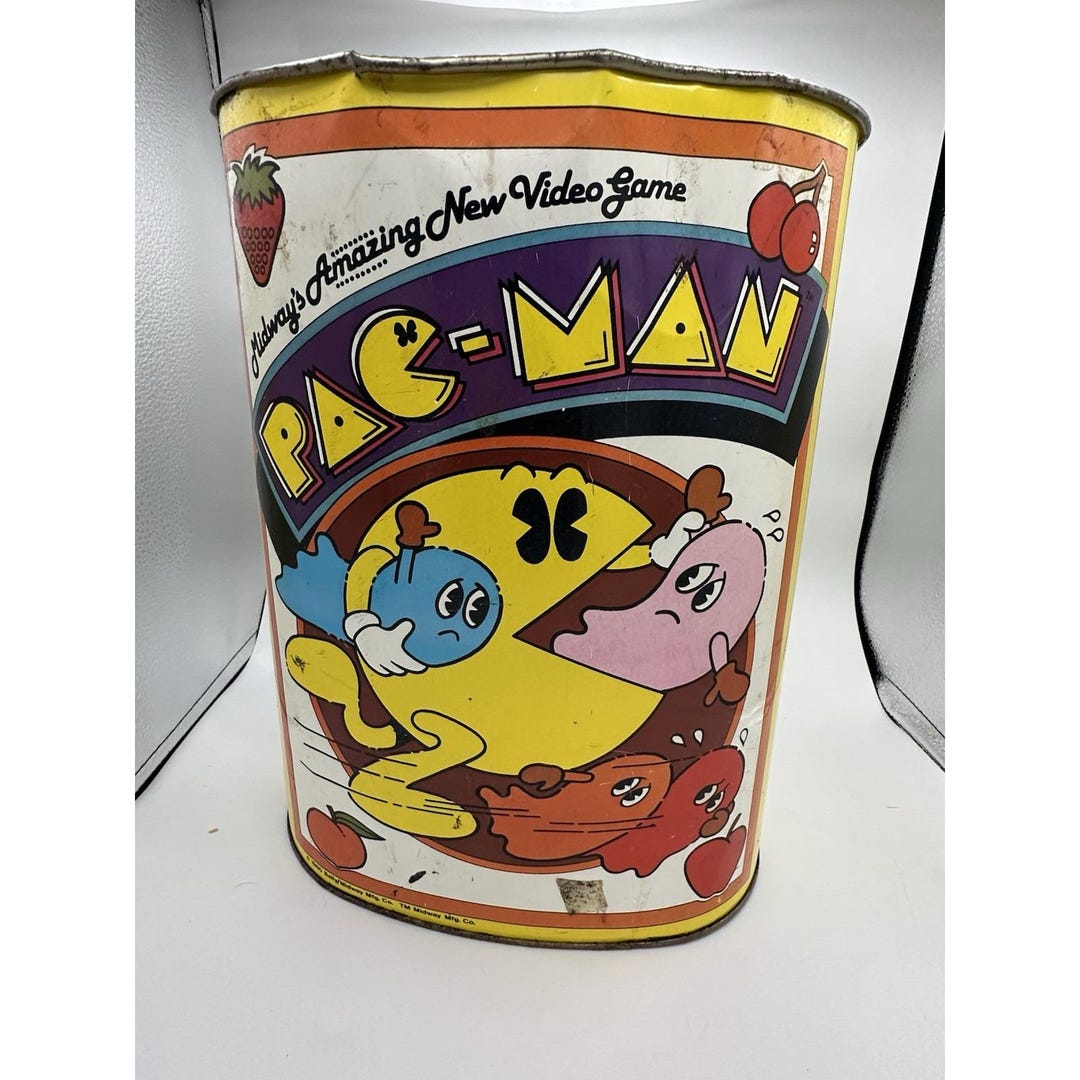 Vintage Pac-man Pack Pac Man Metal 13" Garbage Trash Can, Bally Midway ...