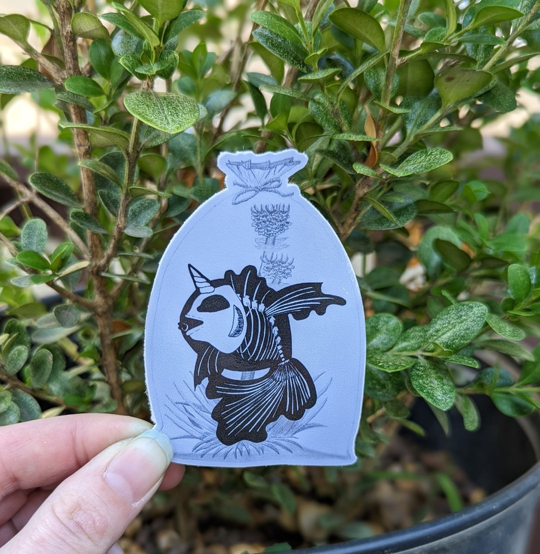 Skeleton Goldfish, Spooky Sticker, Goth Sticker, Edgy Sticker, Journal ...