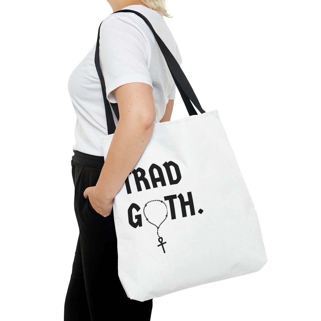Trad Goth Tote Bag, Black and White Goth Tote, Ankh Bag, Reusable Tote ...