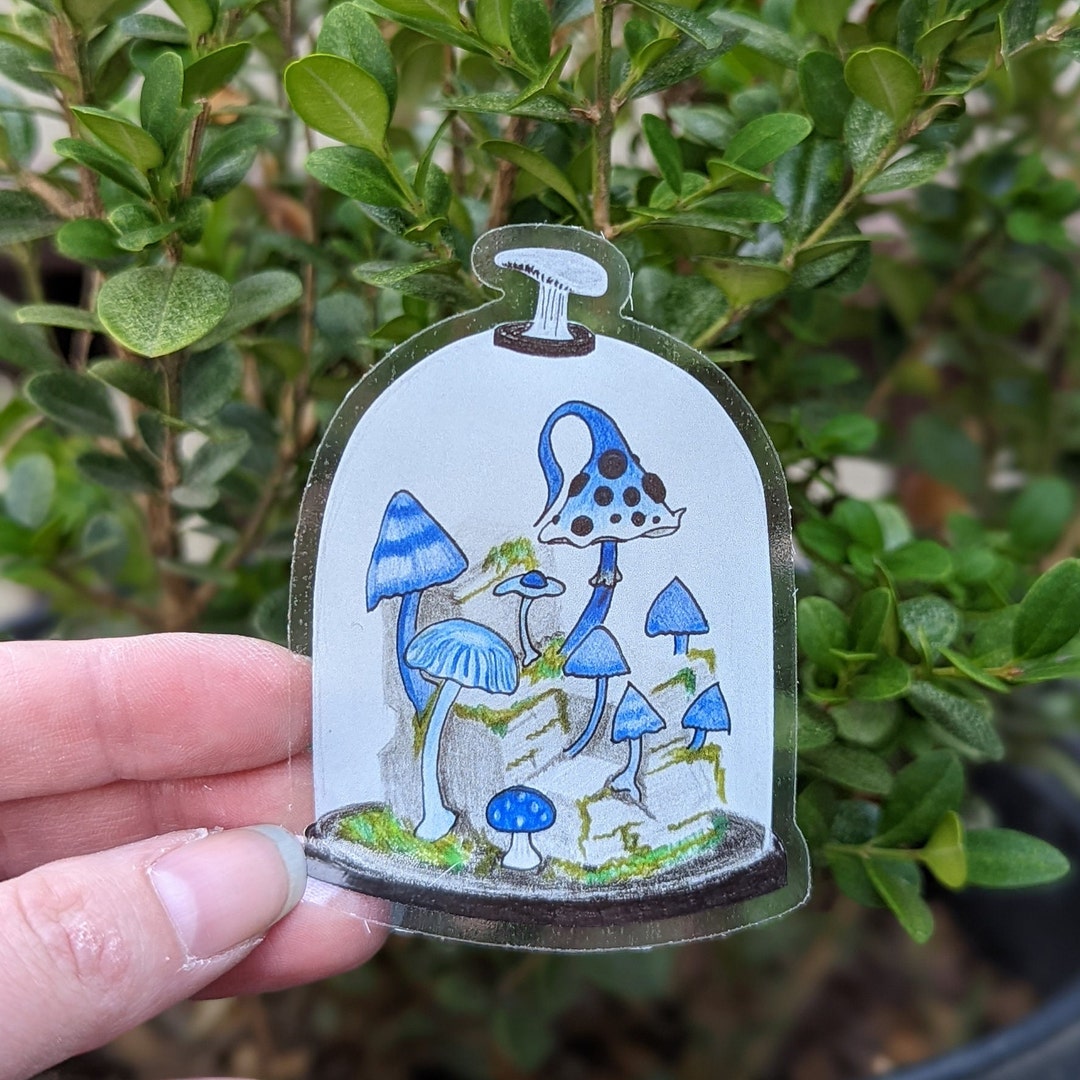 Blue Mushroom Cloche CLEAR Sticker, Mushroom Sticker, Fairycore ...