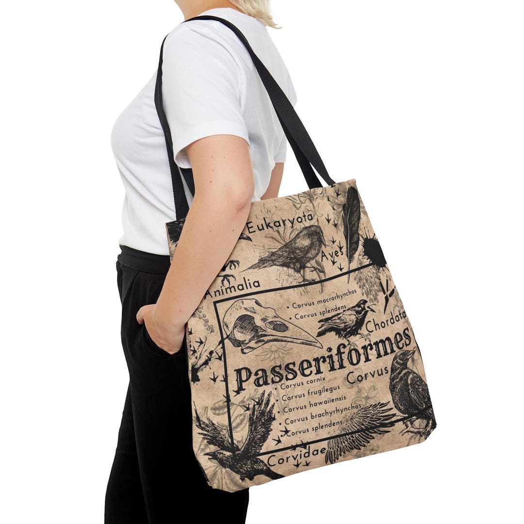 Dark Academia Crow Tote Bag, Bird, Goth Tote, Crow Bag, Corvid Tote ...