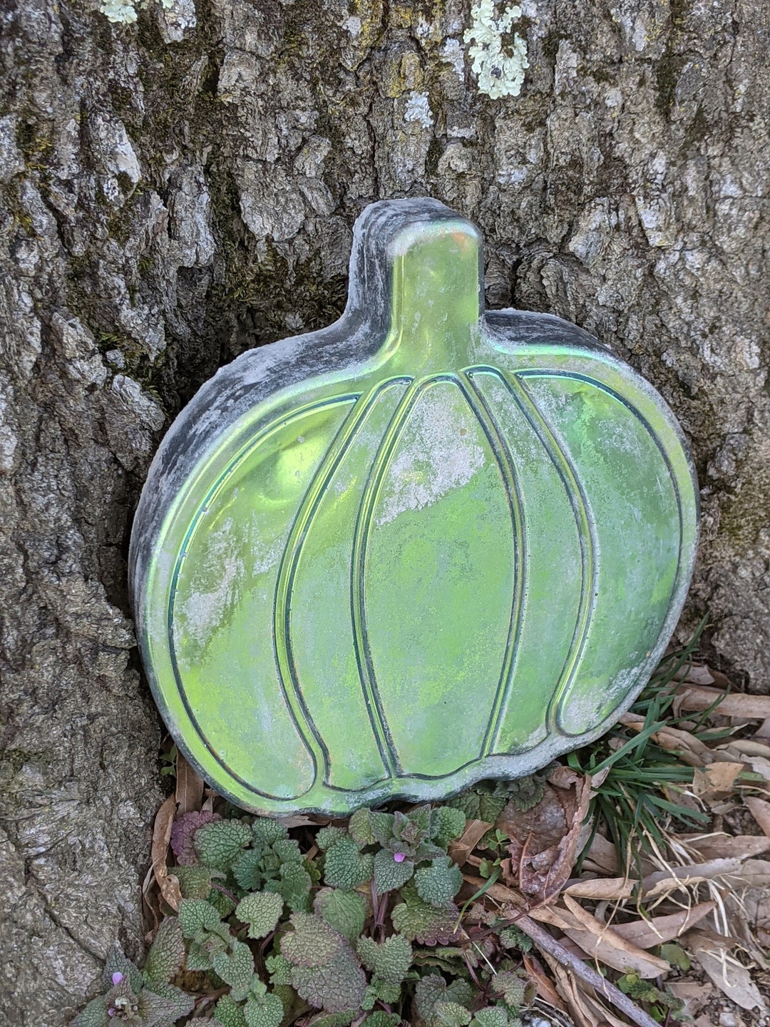 Stepping Stone, Green Concrete Pumpkin Stepping Stone With, Iridescent ...