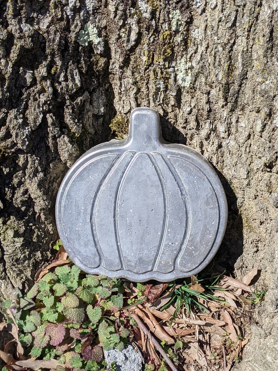 Stepping Stone, Silver Concrete Pumpkin Stepping Stone, Pearl Dust ...