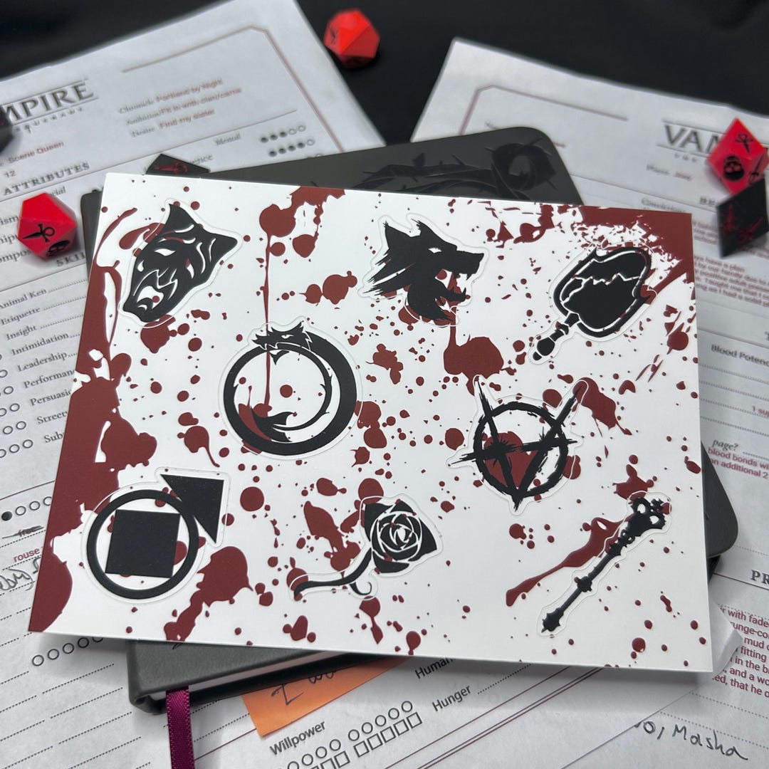 VTM Clan Symbols, Matte | Blood Splattered Black Clan Sticker Sheet ...