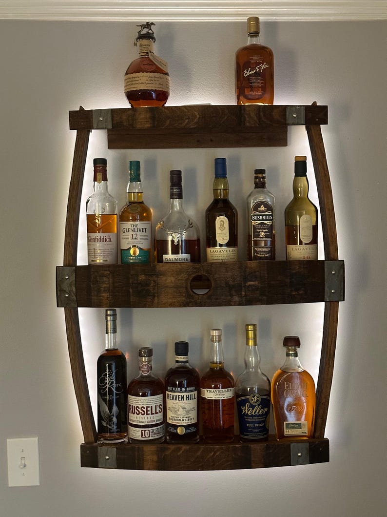 Whiskey Barrel Stave Wall Shelf/ Bourbon Display/ Bar Decor/ Liquor ...