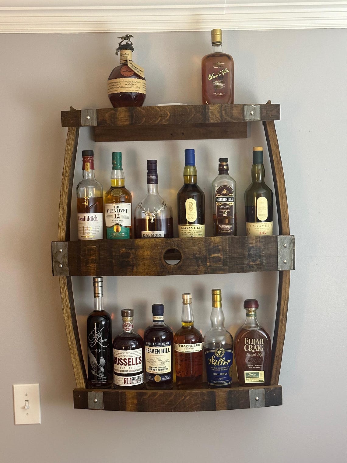 Whiskey Barrel Stave Wall Shelf/ Bourbon Display/ Bar Decor/ Liquor ...