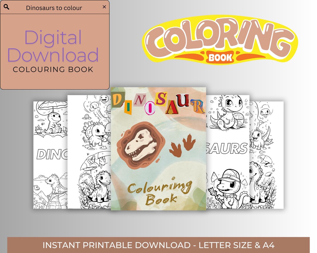 Digital Download Dinosaur Colouring Book A4,8 Pages With 25 Images to ...