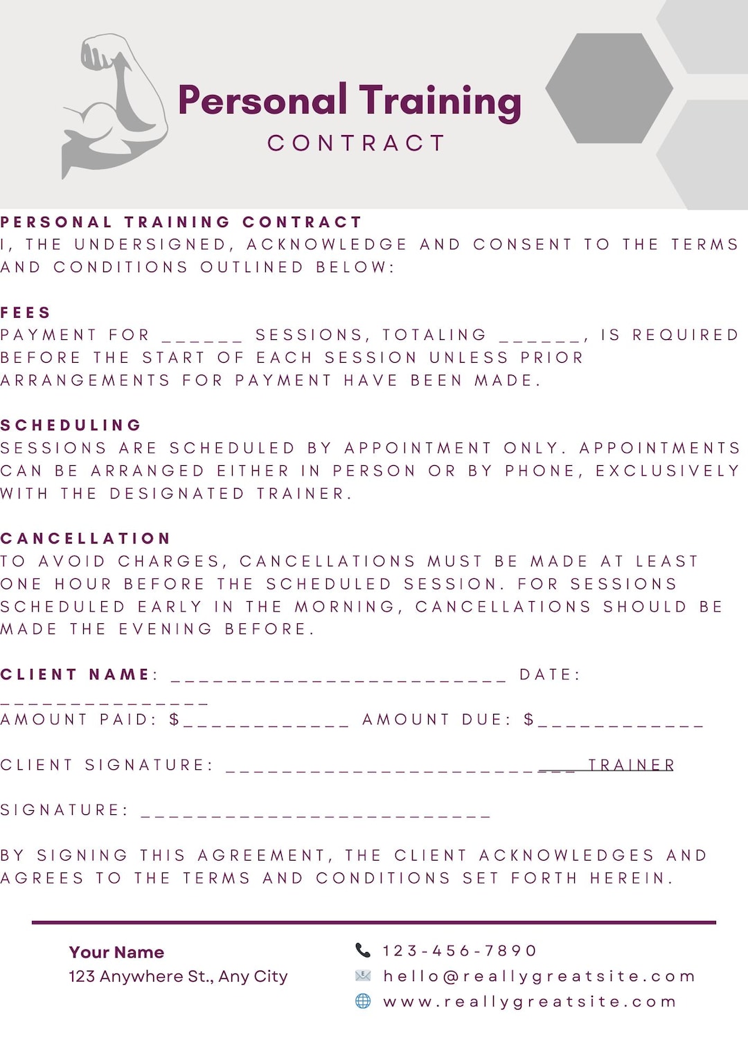Personal Training Contract PDF File - Etsy