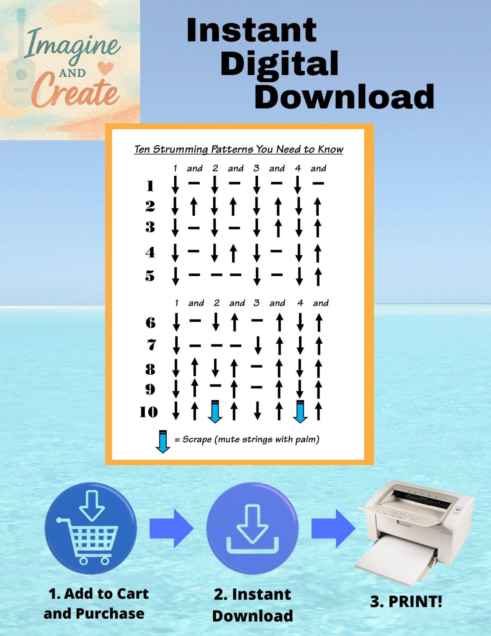 Printable Guitar Strumming Patterns for Beginner Learning Guitar With Video Guitar Lesson - Etsy ...