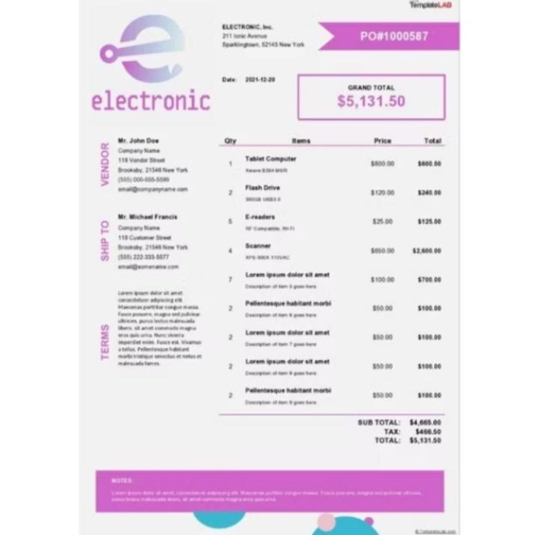 Template Purchase Order Word & Excel - Etsy
