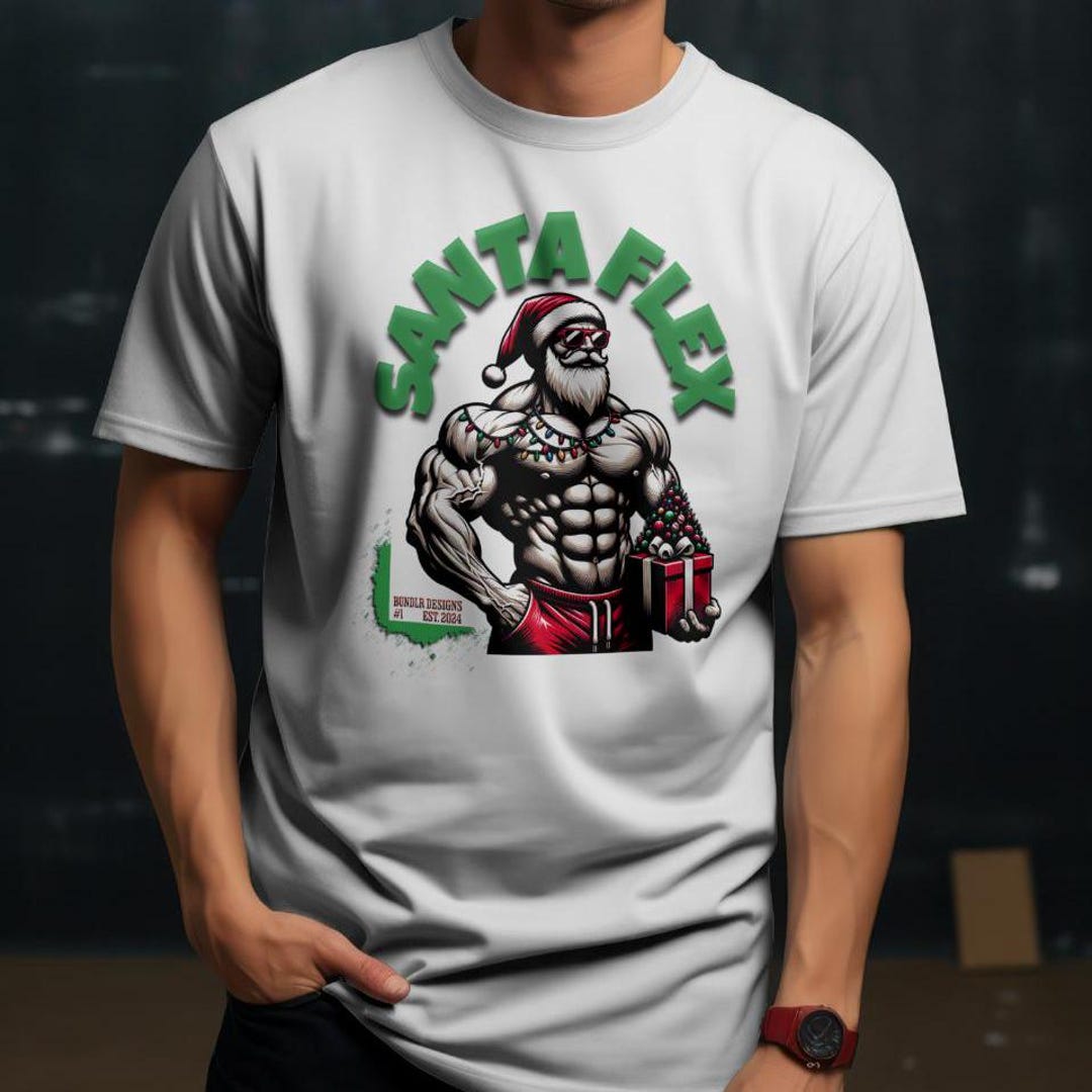 Santa Flex Bodybuilder Christmas Gift Fitness Bodybuilding Funny T ...