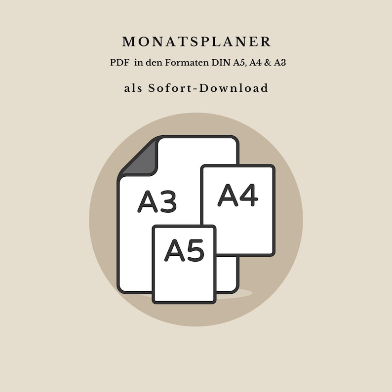 Printable 2026 Calendar – PDF Monthly Calendar for Instant Download, A3, A4 and A5, German, Wall ...