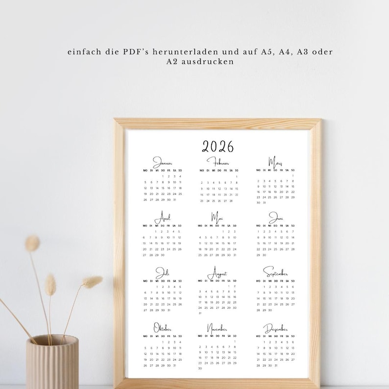 Calendrier 2026 à imprimer (une page) | Téléchargement numérique | PDF ...