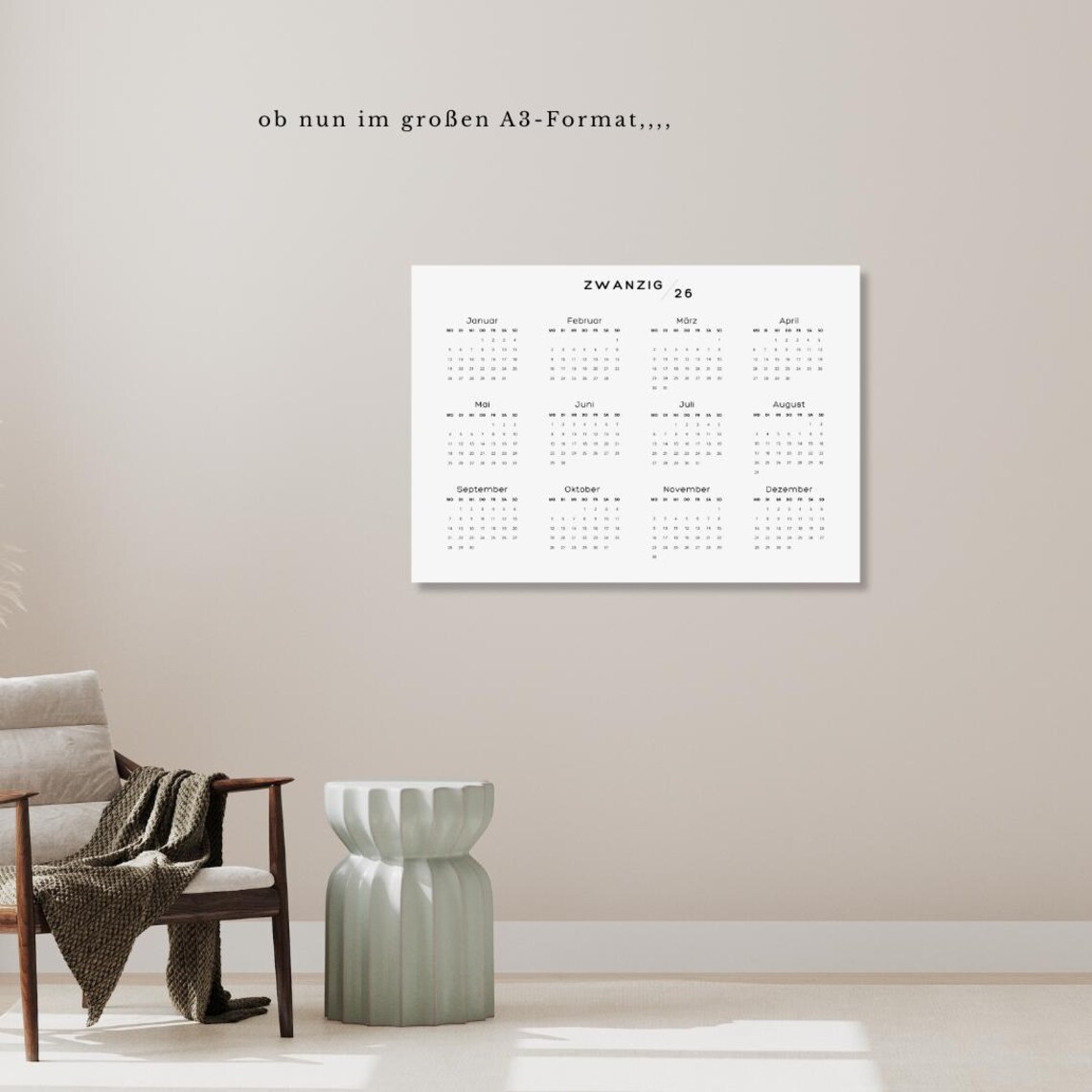 2026 Printable Calendar (one Page) | Digital Download | PDF in DIN A5 ...