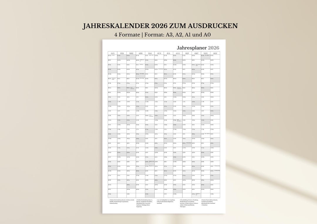 Calendrier 2026 à imprimer | Calendrier mural 2026 aux formats A3, A2 ...