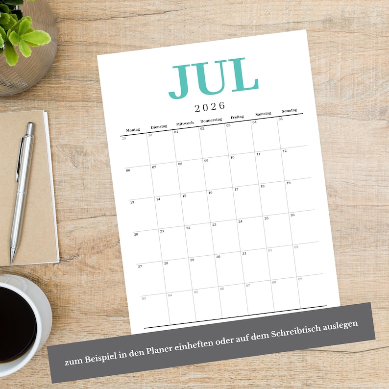 Printable 2026 Calendar – PDF Monthly Calendar for Instant Download, A3 ...