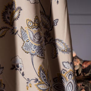 Beige Embroidered Linen Curtain: Modern Floral Window Panel - Etsy