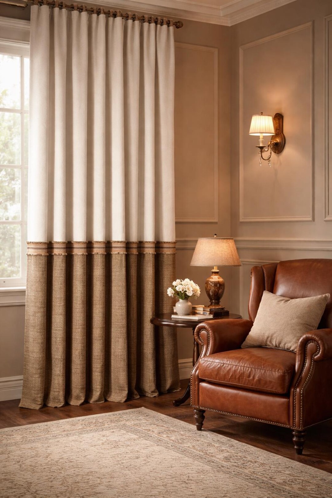 Luxury Border Blackout Curtain: Designer Two Tone Drapery Panel ...