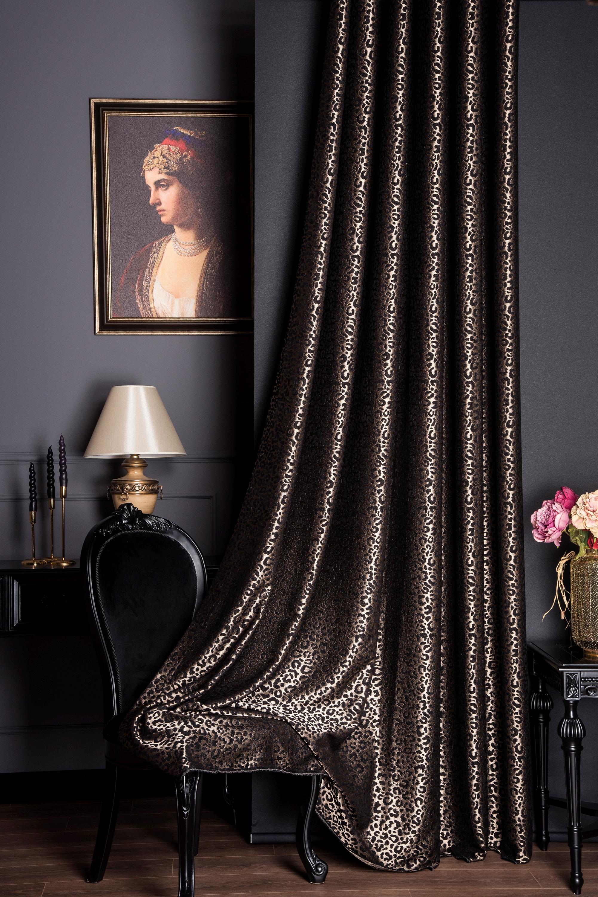 Leopard Chenille Curtain: Black & Gold Animal Print Modern Drape - Etsy