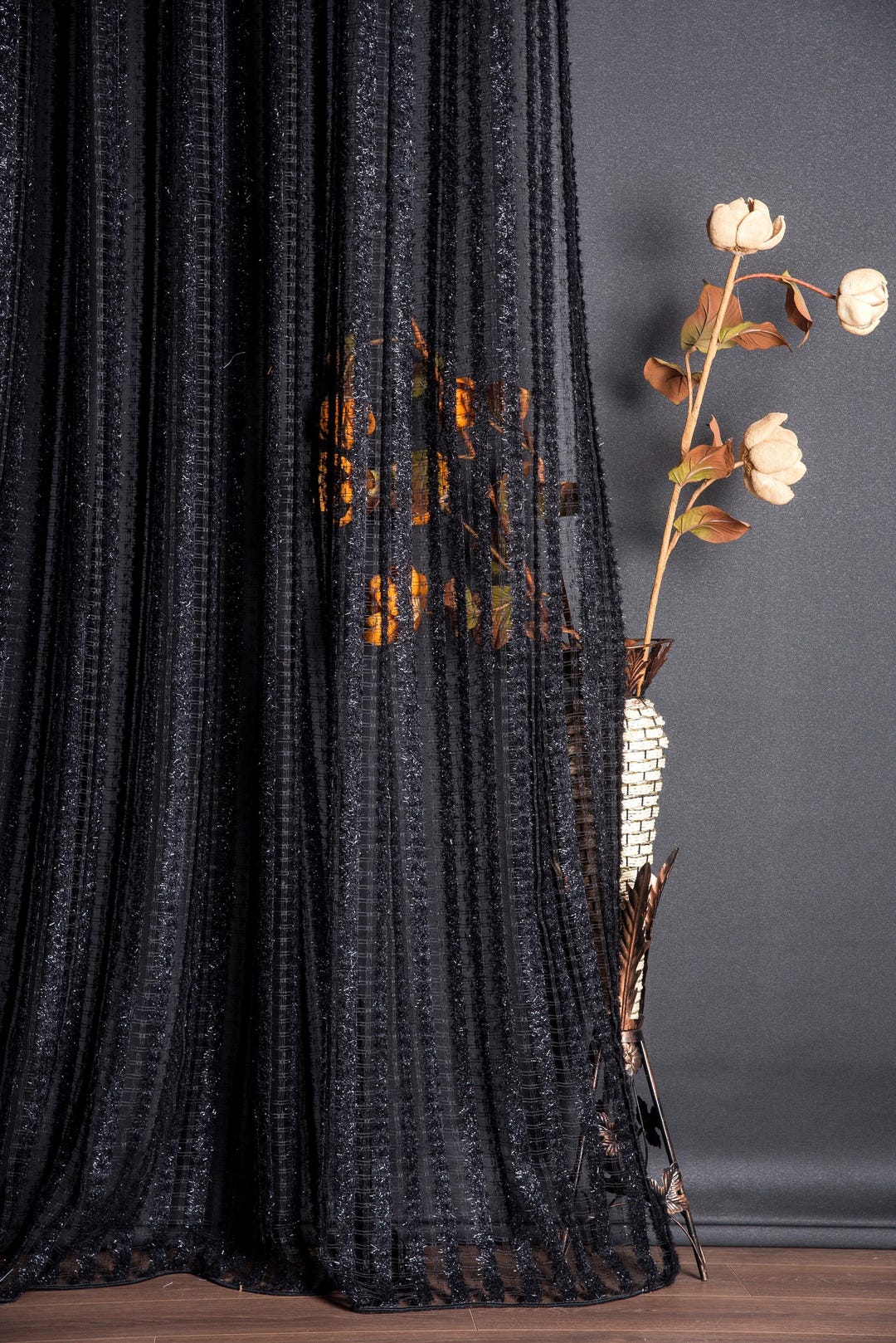 Black Sheer Puffy Tulle Curtain Panel: Glitter Drapery for Living Room ...