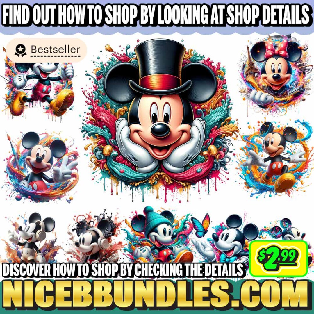 10 PNG Mickey Mouse Splash and Watercolor Digital Design PNG File for ...
