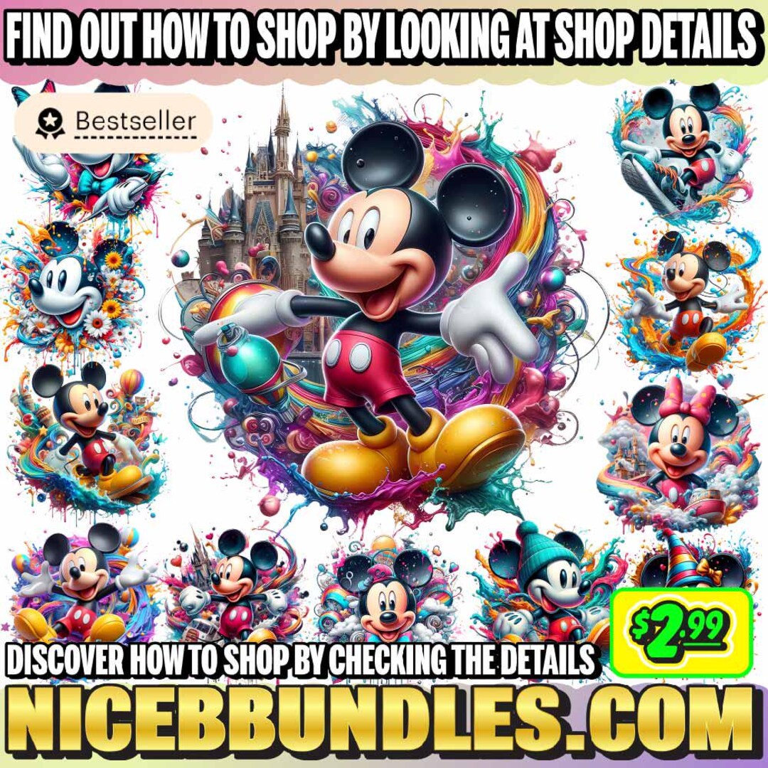 12 PNG Mickey Mouse Splash and Watercolor Digital Design PNG File for ...