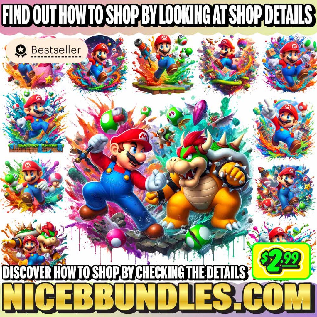 12 PNG Super Mario Splash and Watercolor Digital Design PNG File for ...