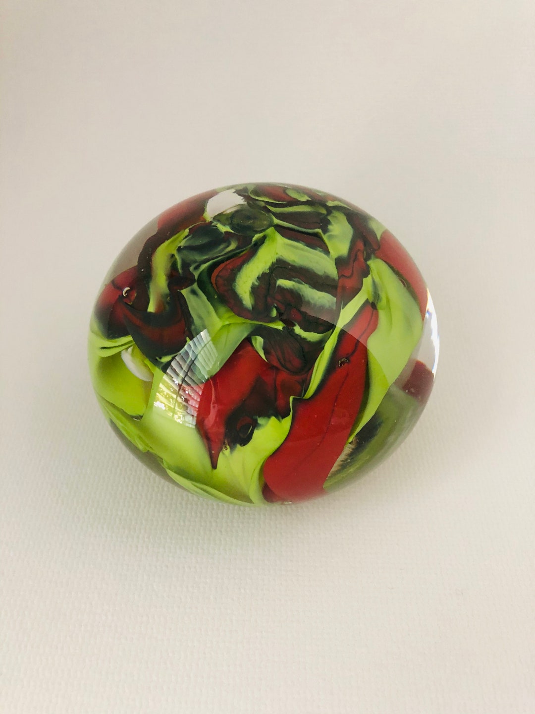 Hand Sculpted Red and Green Glass Paperweight - Etsy