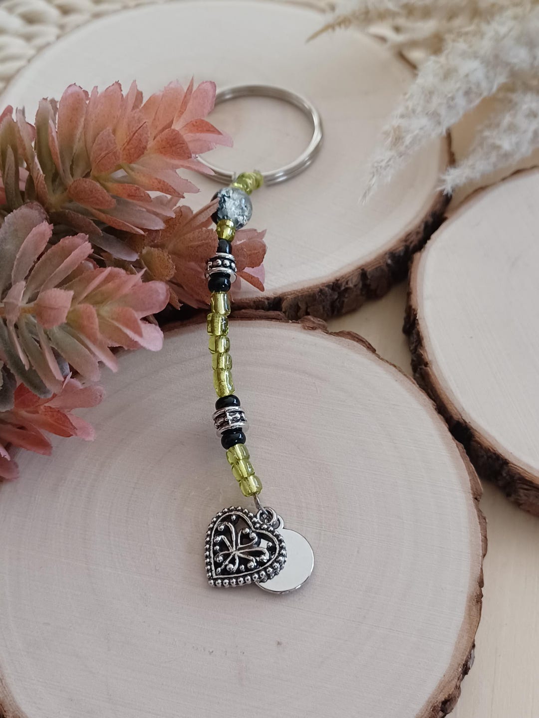 Handmade Glass Bead Keychain With Double Charms - Etsy