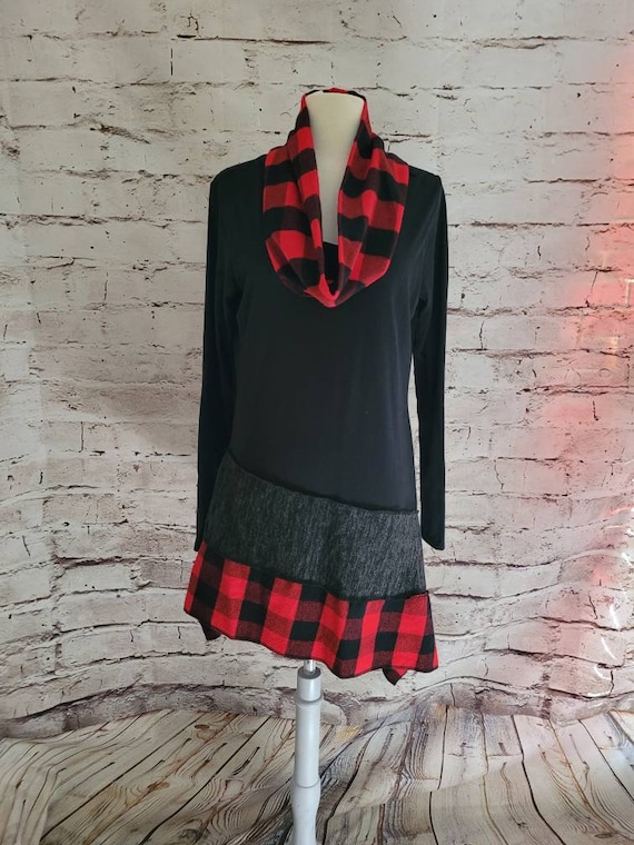 Red Buffalo Plaid Tunic With Matching Infinity Scarf | Etsy