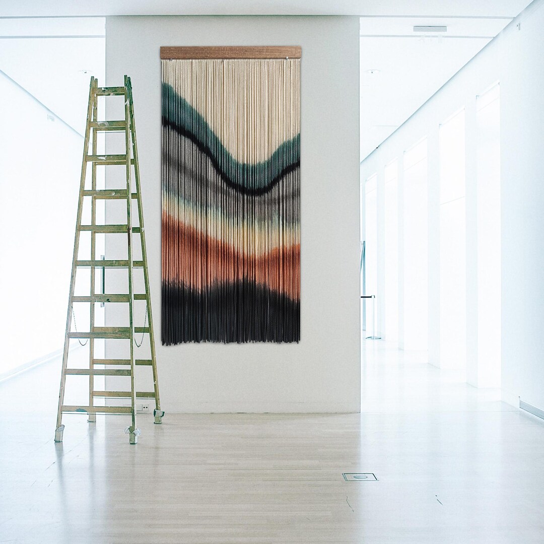 Tall Mid Century Modern Abstract Wall Art Urban Wall Decor Dyed Macrame ...