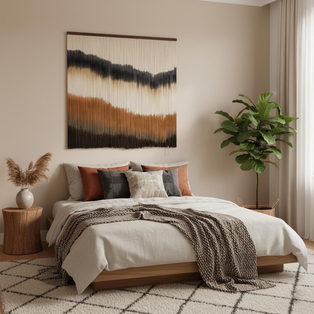 Large Abstract Fiber Art Macrame Tapestry: Handmade Dip Dye Fiber Wall ...