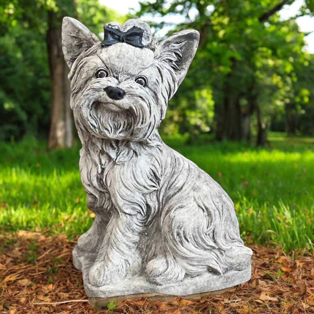 Yorkie Dog Statue / Garden York Figure / Stone Yorkshire Terrier Decor ...