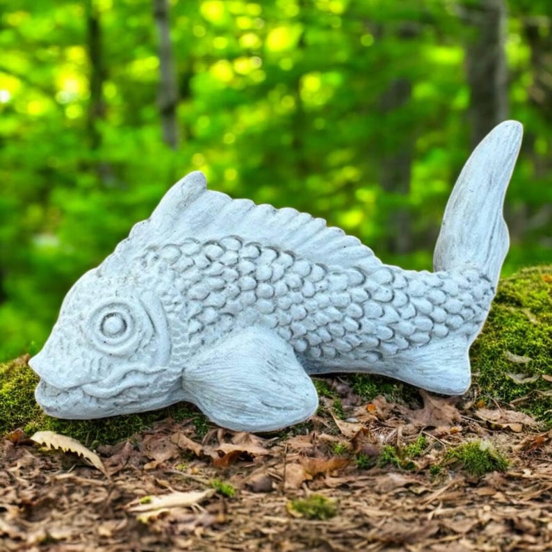 Fish Swimming Sculpture / Stone Fish Figurine / Outdoor Animal ...