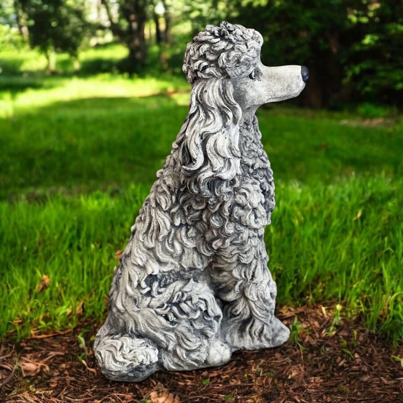 Concrete Poodle Figure / Garden Dog Decor / Outdoor Pet / Stone Poodle ...