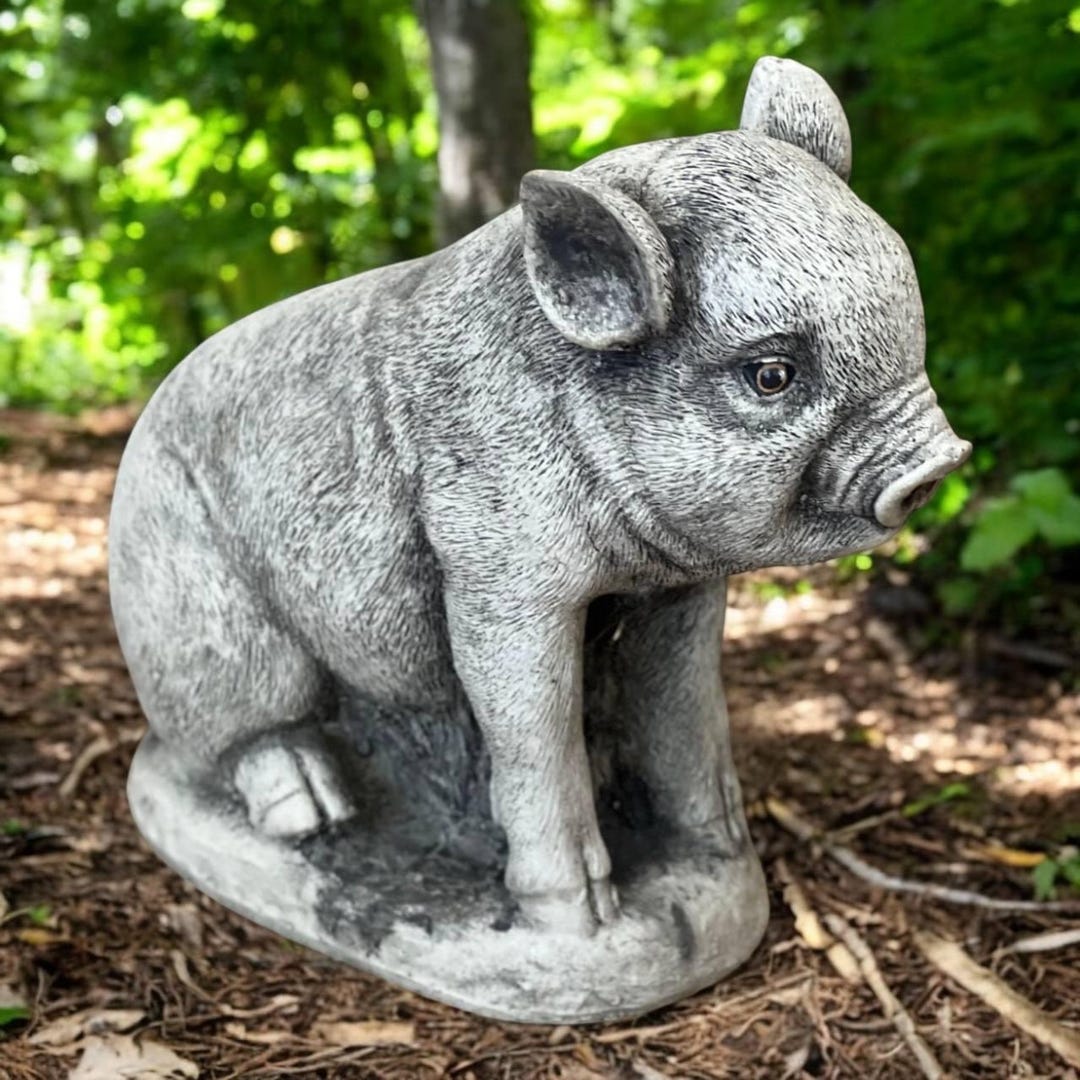 Stone Pig Sculpture / Farm Animal Figure / Concrete Pig Ornament ...