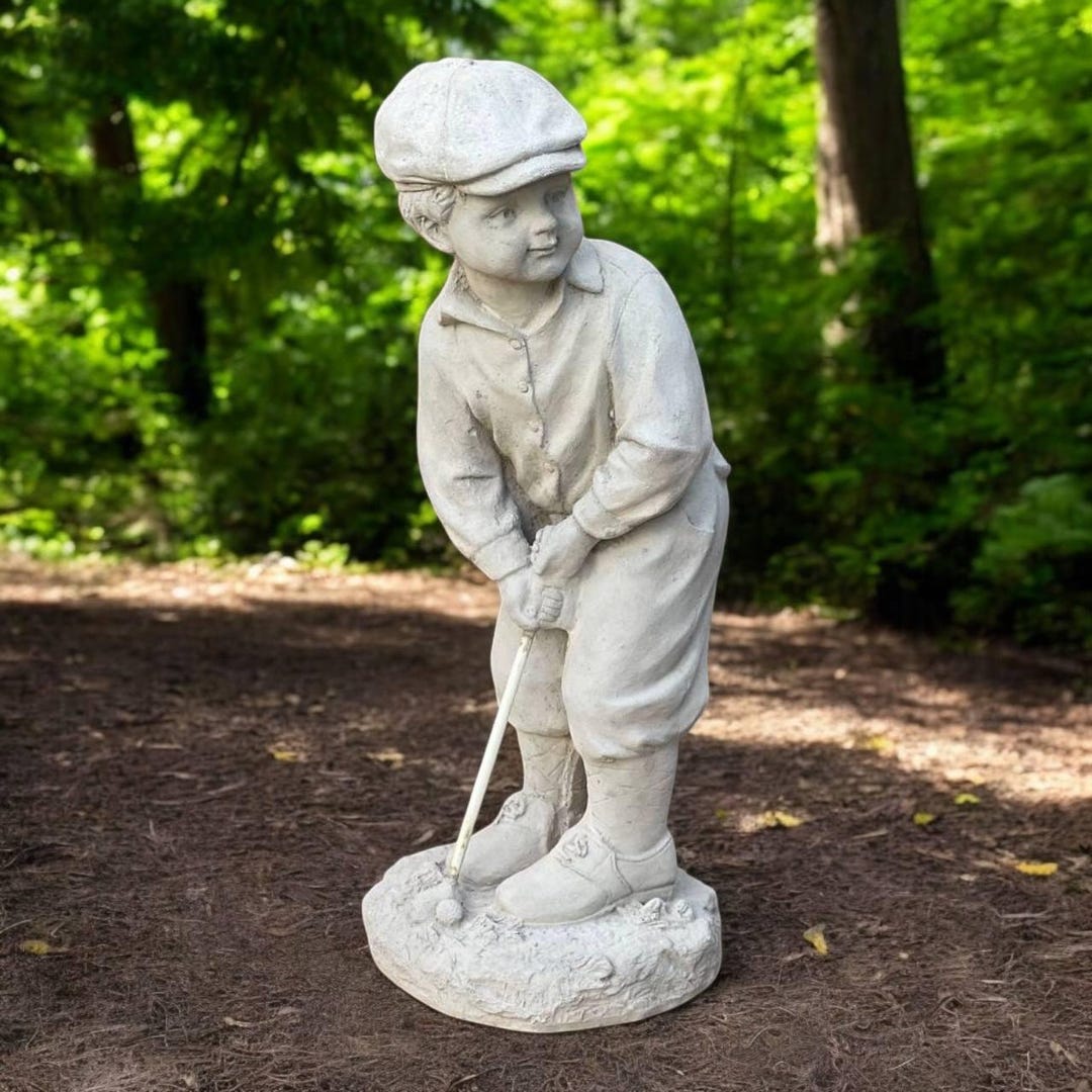 Outside Golfer Figure / Concrete Boy Ornament / Yard Kid Statue / Lawn ...