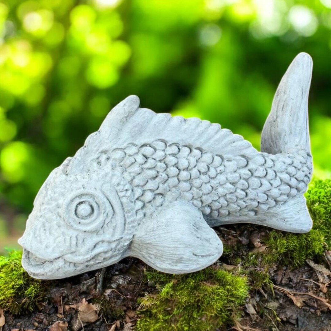 Fish Swimming Sculpture / Stone Fish Figurine / Outdoor Animal ...