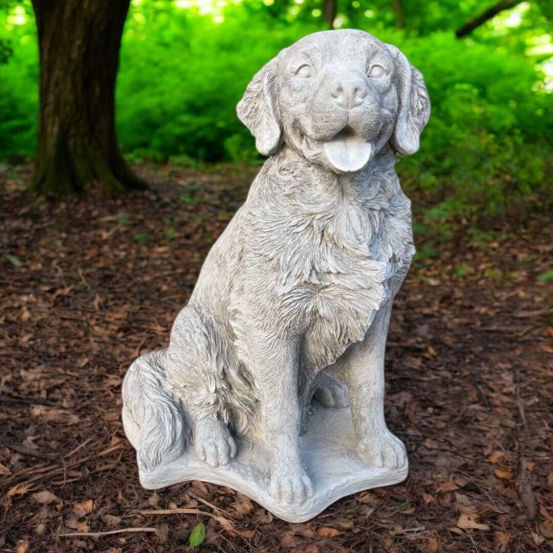 Golden Retriever Statue / Yard Pet Ornament / Lawn Dog Art / Stone ...