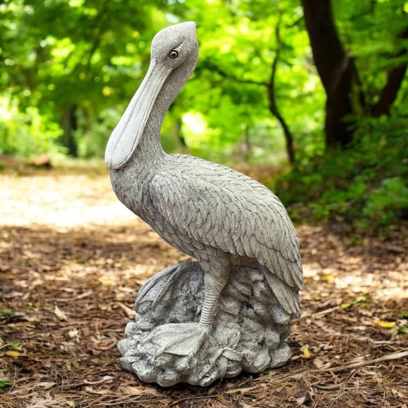 Concrete Pelican Sculpture / Garden Bird Decoration / Pelican Lawn Art ...