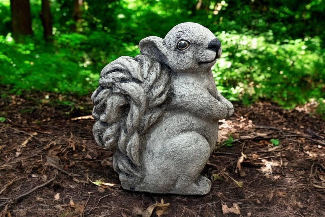 Concrete Squirrel Statue / Animal Yard Decor / Squirrel Garden Art ...