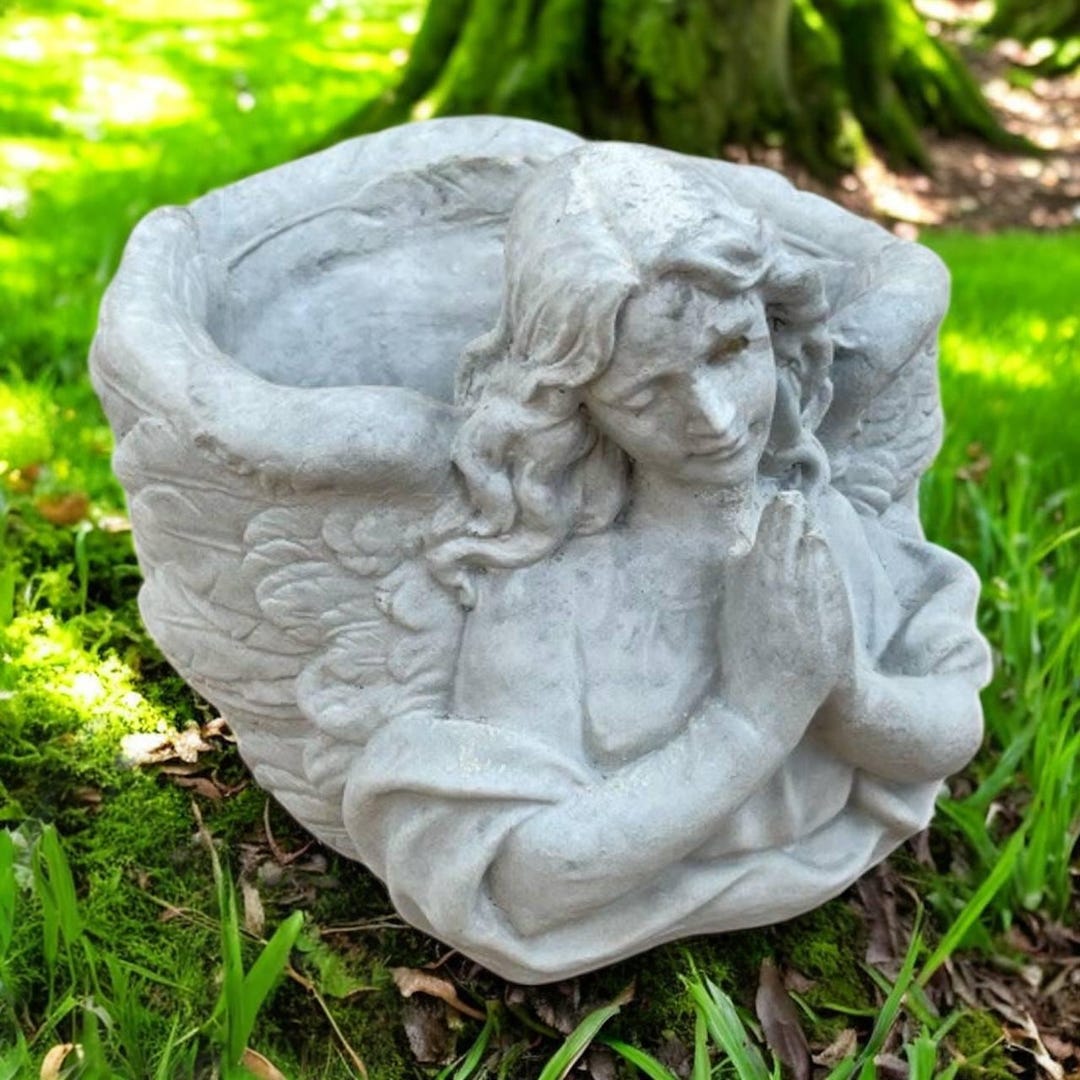 Stone Planter Bust / Garden Angel Pot / Outdoor Plant Ornament / Cherub ...