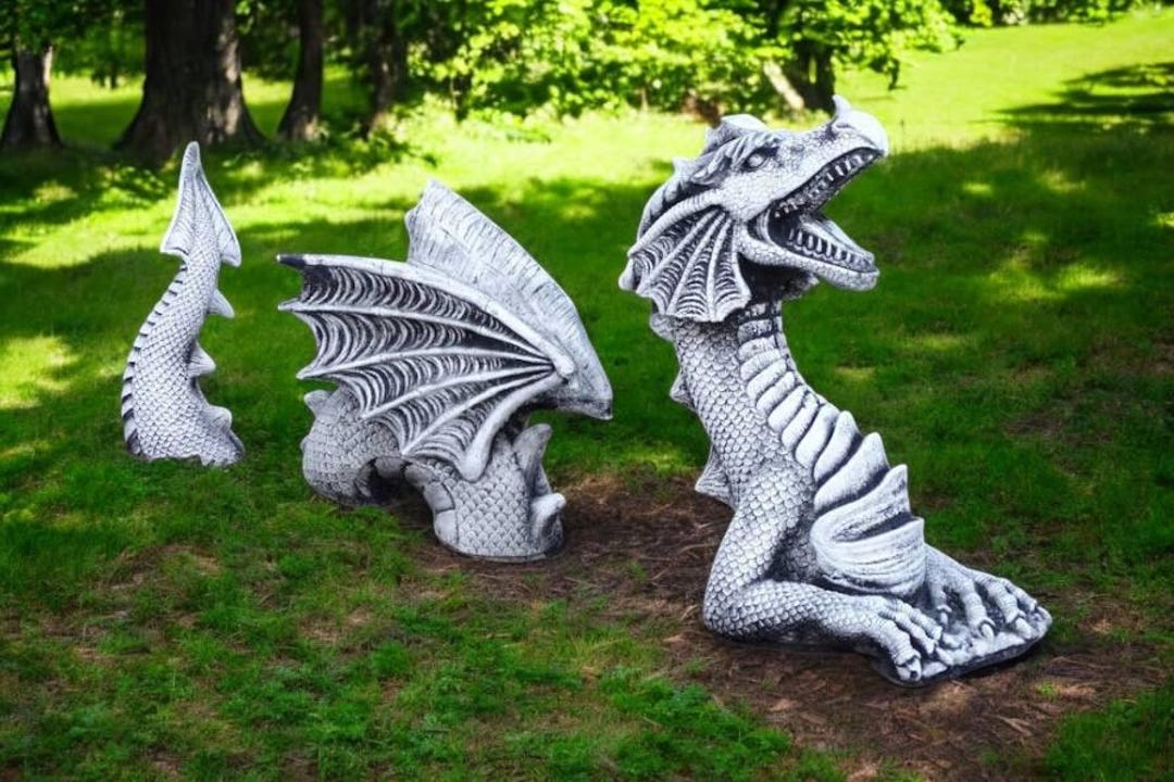 Outdoor Dragon Sculpture/ Garden Fantasy Decor/ Concrete Dragon ...