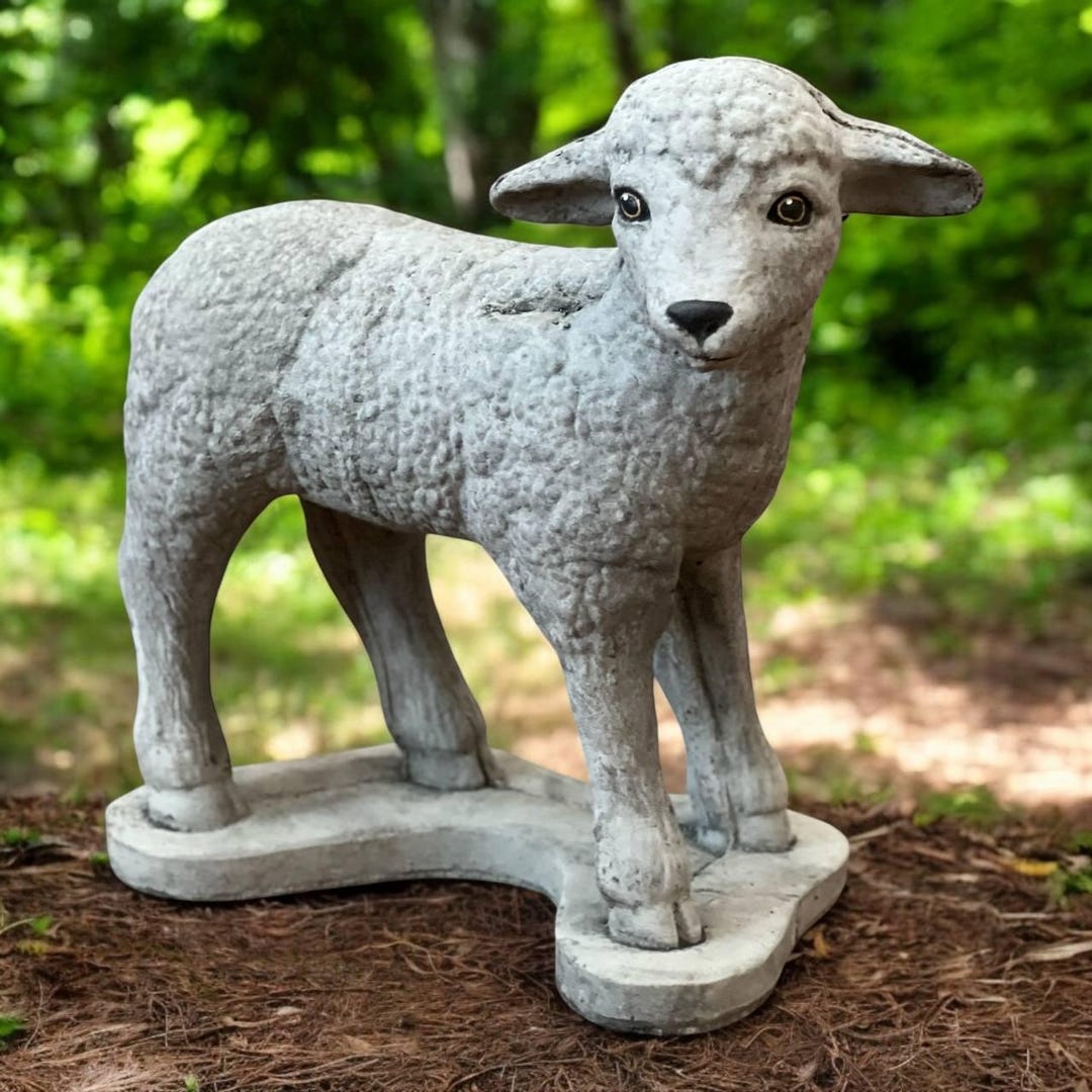 Concrete Lamb Figurine / Garden Sheep Decoration / Outside Lamb ...