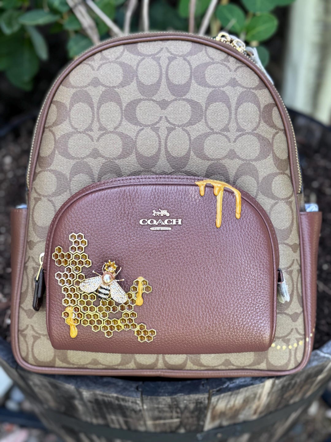 Blingy Honeybees and Honeycomb on a Luxury Backpack (SOLD) - CUSTOMIZE ...
