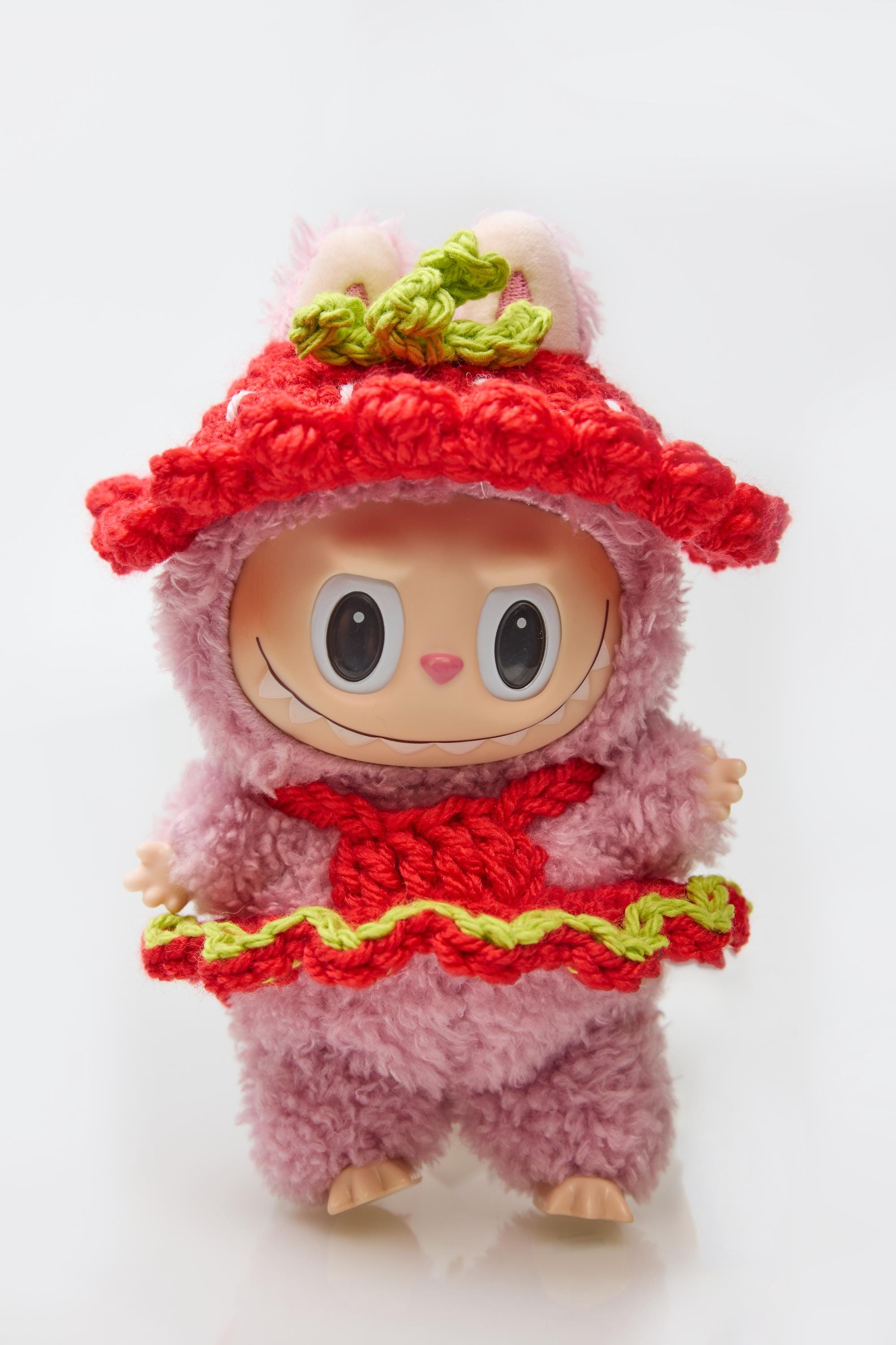 Labubu Strawberry Handmade Crochet Outfit | Hat and Dress Set | Labubu ...