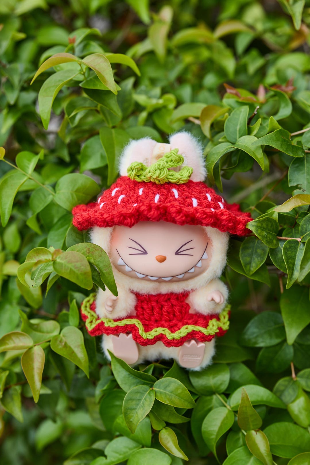 Labubu Strawberry Handmade Crochet Outfit | Hat and Dress Set | Labubu ...