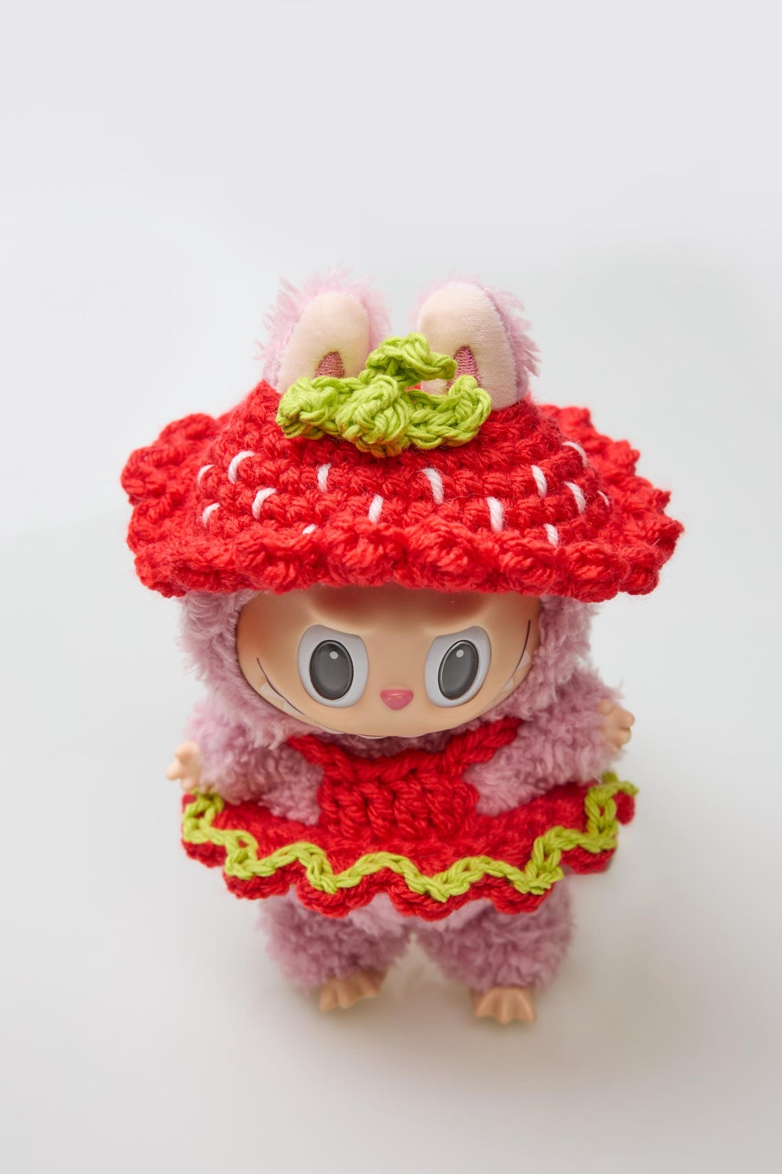 Labubu Strawberry Handmade Crochet Outfit | Hat and Dress Set | Labubu ...